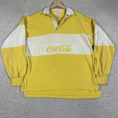 Vintage 80's Coca Cola Rugby Shirt Mens Medium* Yellow White Colorblock ...