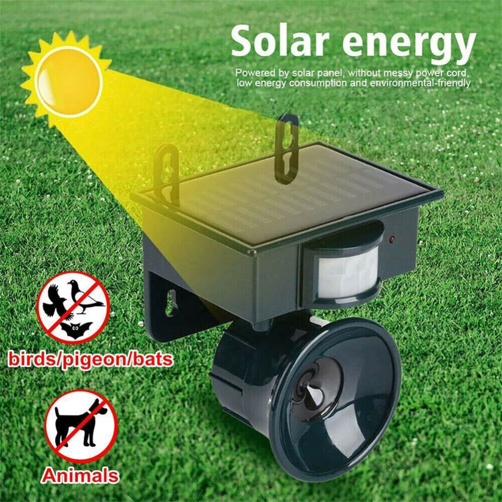 Solar Ultrasonic Bird Repeller Pest Control Scarer Deterrent PIR Motion ...
