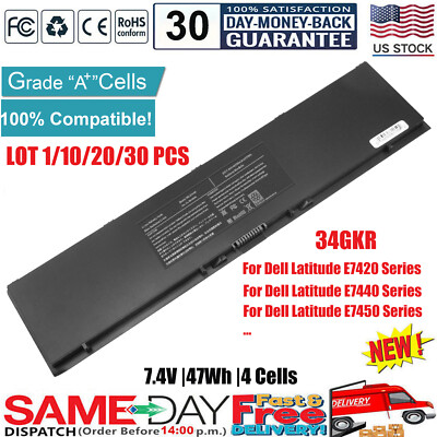 LOT 34GKR PFXCR 3RNFD Battery For Dell Latitude E7440 E7450 E7420 47Wh ...