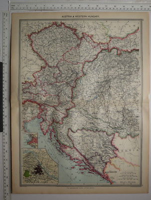 1904 ANTIQUE MAP AUSTRIA & WESTERN HUNGARY BOSNIA STYRIA ARNIOLA VIENNA ...