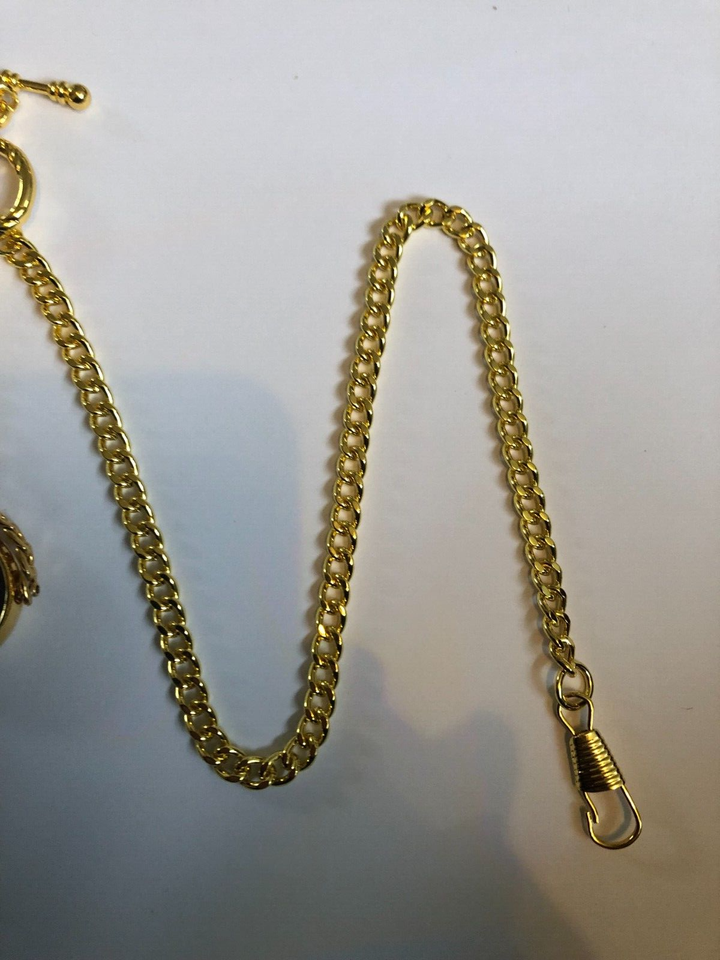 vintage type double albert gold plated pocket watch chain spinning fob ...