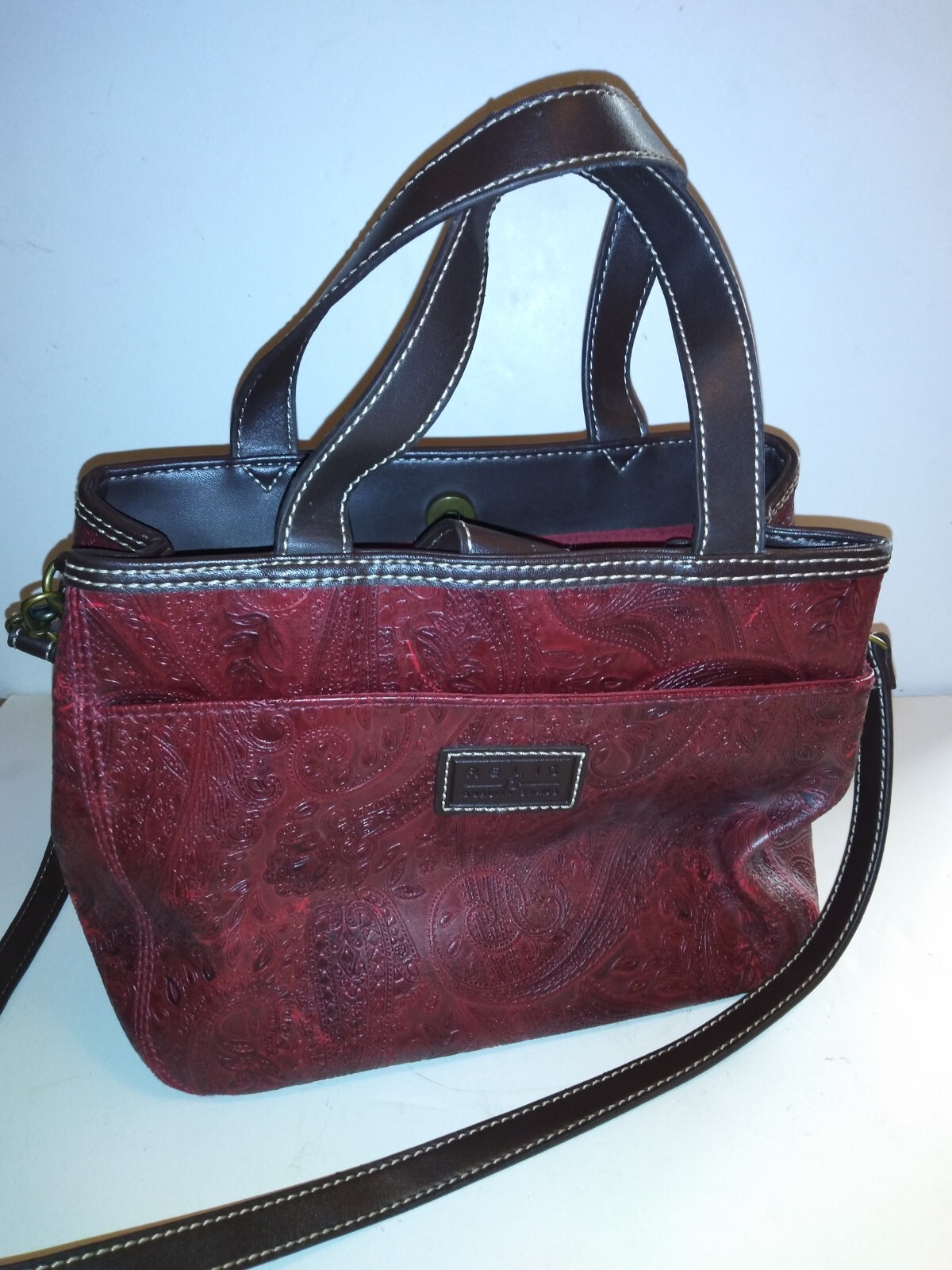Relic Tooled Faux Leather Handbag Shoulder Purse Fossil | eBay