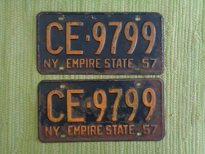 1957 New York License Plate PAIR 57 NY Tag CE-9799 | eBay