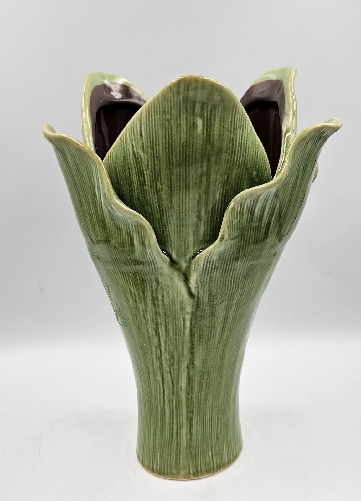 Vintage Green Tobacco Leaf Cabbage Leaf Vase Jardiniere 11.25" Tall | eBay