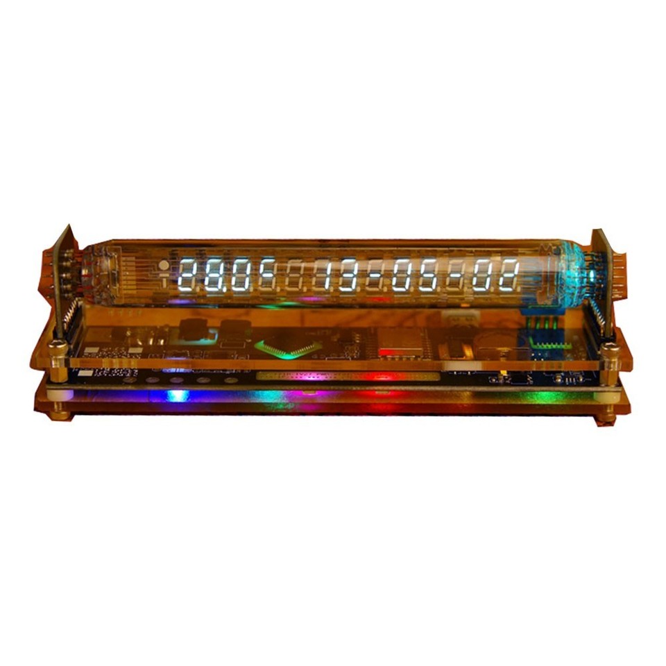 IV27 Desk Clock with Fluorescent Tube Display RGB Backlight and Remote ...