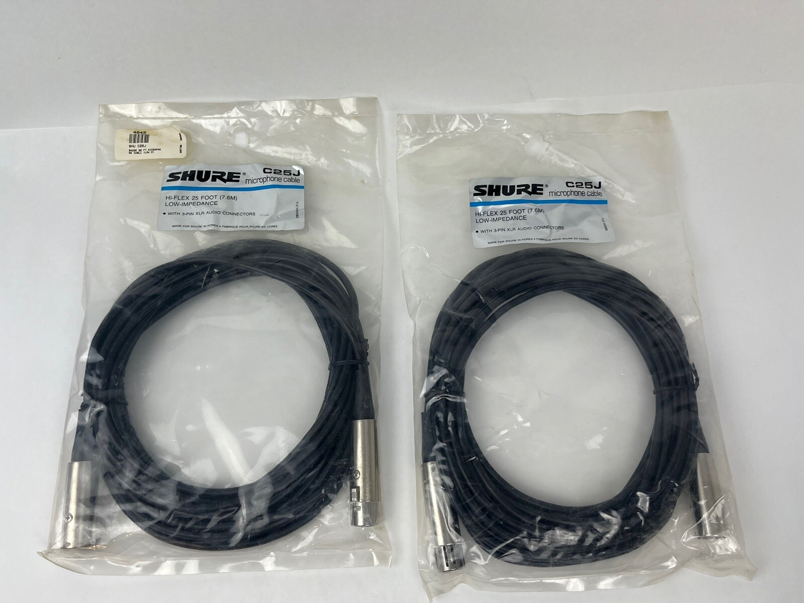 Shure C25J 25' Hi-Flex Microphone Cable Chrome XLR Connectors (Lot Of 2 ...
