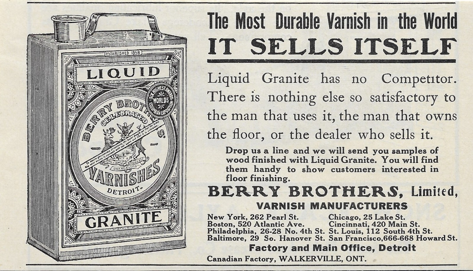 Antique Berry Brothers Varnish Manufactures - Liquid Granite - Tin Can ...
