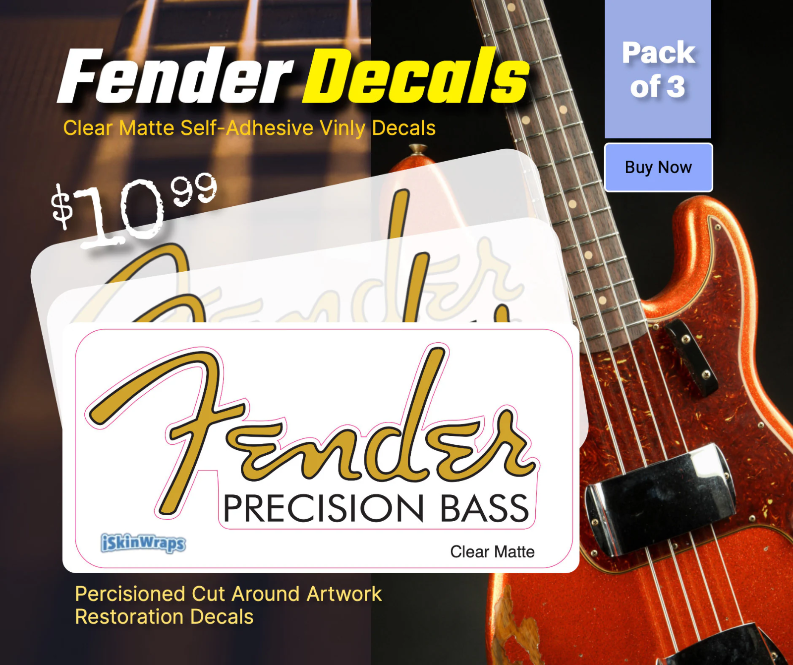 Fender Precision Bass Headstock Sticker, Clear Vinyl Fender Sticker, pk ...