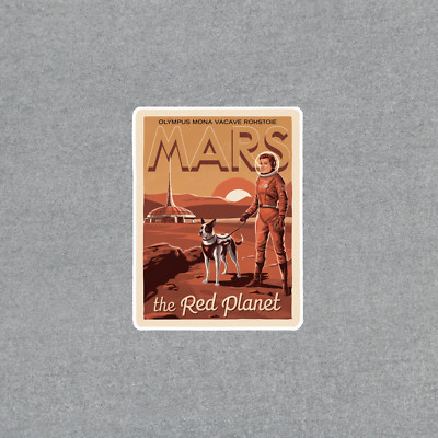 Retro Mars Travel sticker - Vintage Space Exploration Art Print Sticker ...