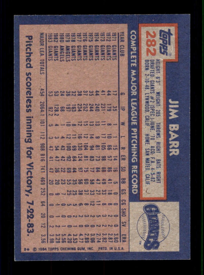 1984 Topps - Jim Barr - On Card Autograph | eBay