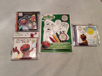 Bath Time Bubble Books Lot Waterproof Book Bath coloring set Elmo lot ...