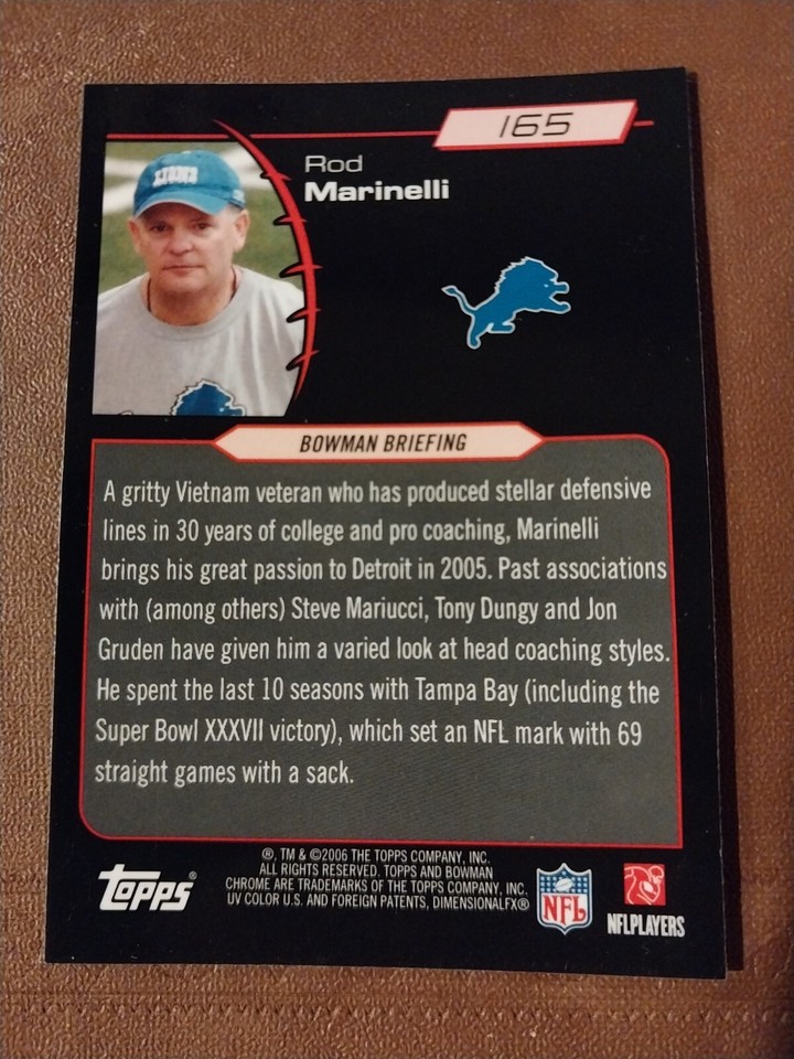 2006 ROD MARINELLI BOWMAN CHROME NFL COACH CARD #165 DETROIT LIONS ...