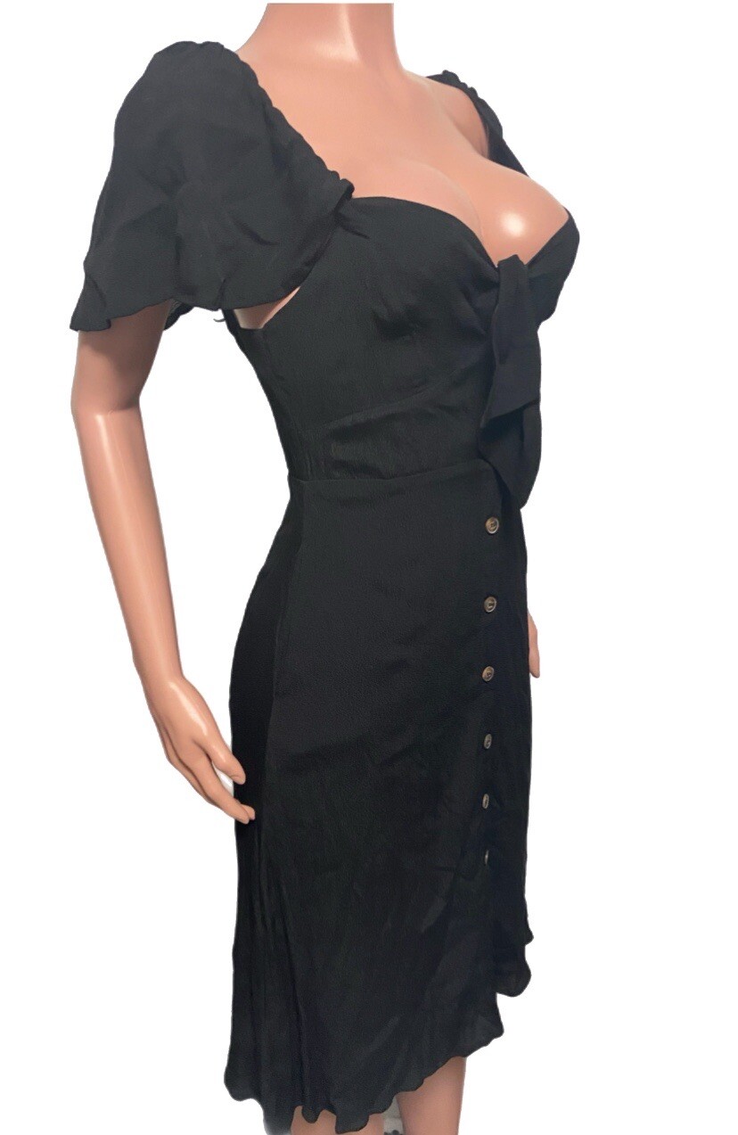 Astr The Label Black Flutter Sleeves Button Up Tie Bust Pin Up Dress ...