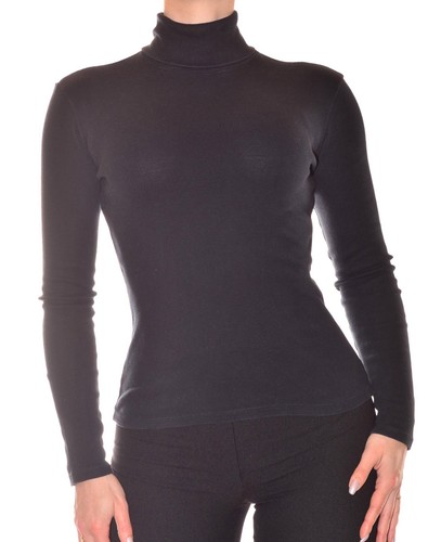sous pull noir uni col montant manches longues ajusté taille S en coton ...