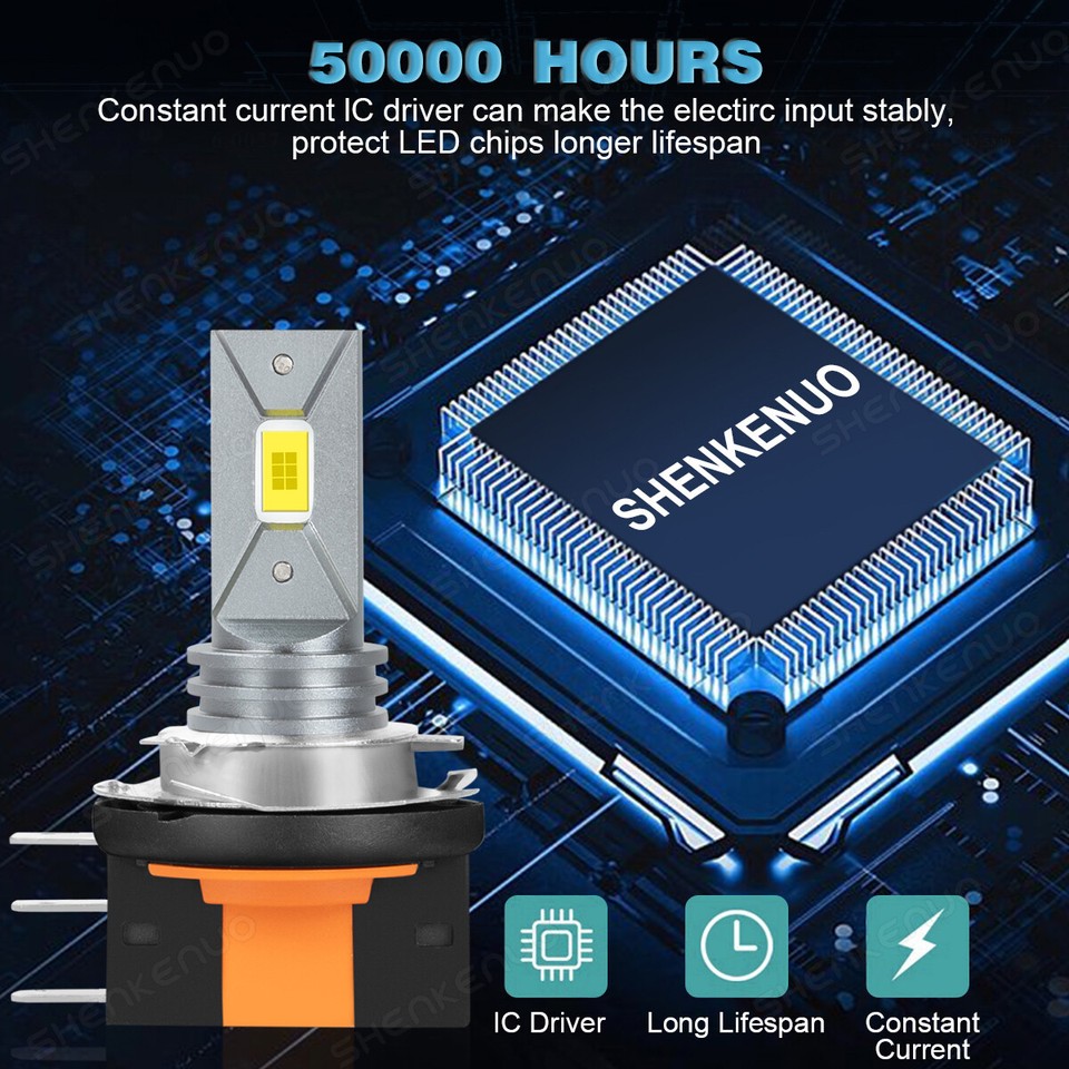 6000K White H15 CANBUS Error Free High Beam LED Headlight Bulbs for ...