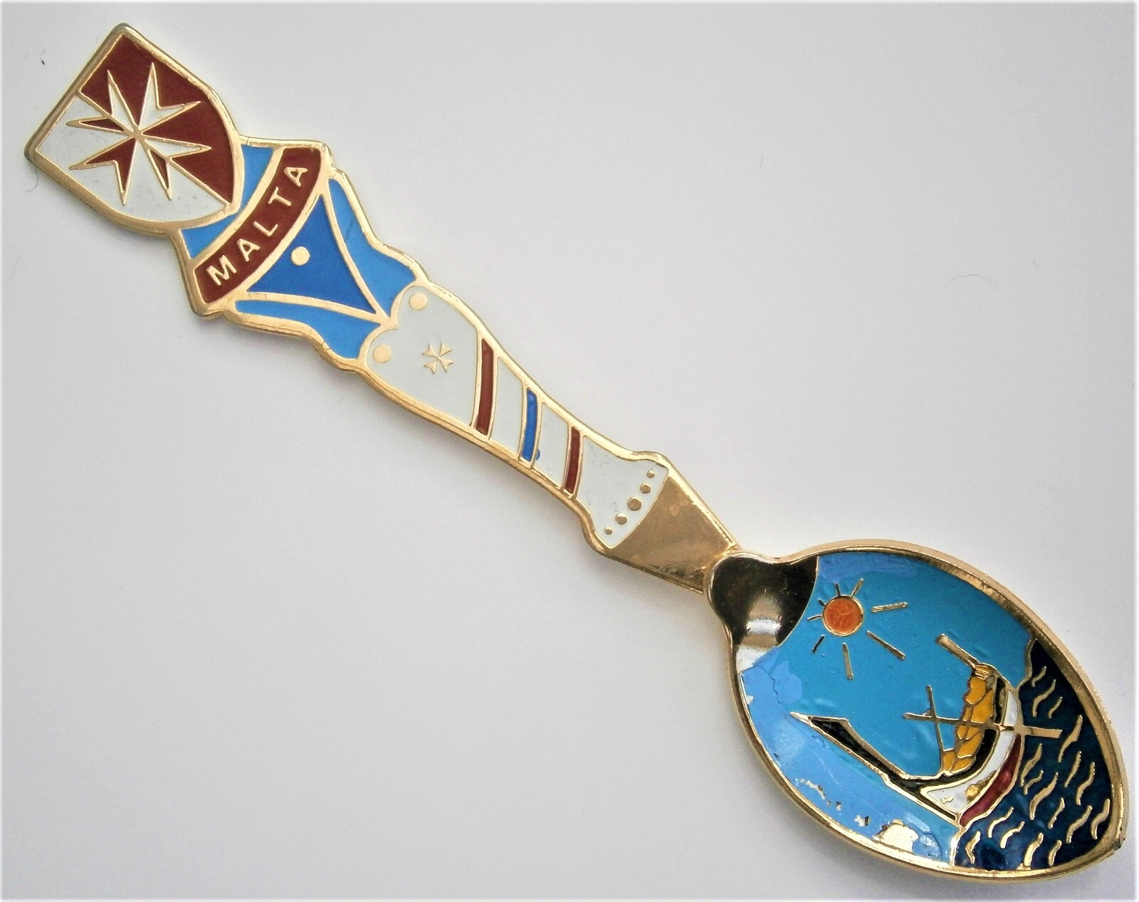 ST822) Malta Maltese’s Cross Painted enamel boat gold tone souvenir ...