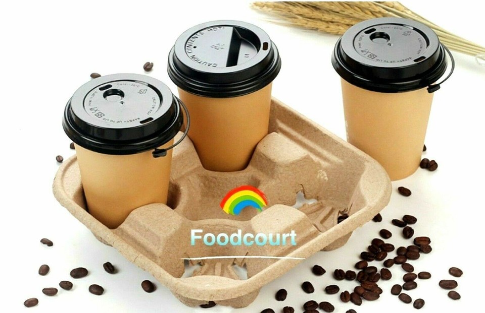 4 Cup Drink Cup Carrier, Cup Holder, Cup Carry Tray Biodegradable Pulp ...