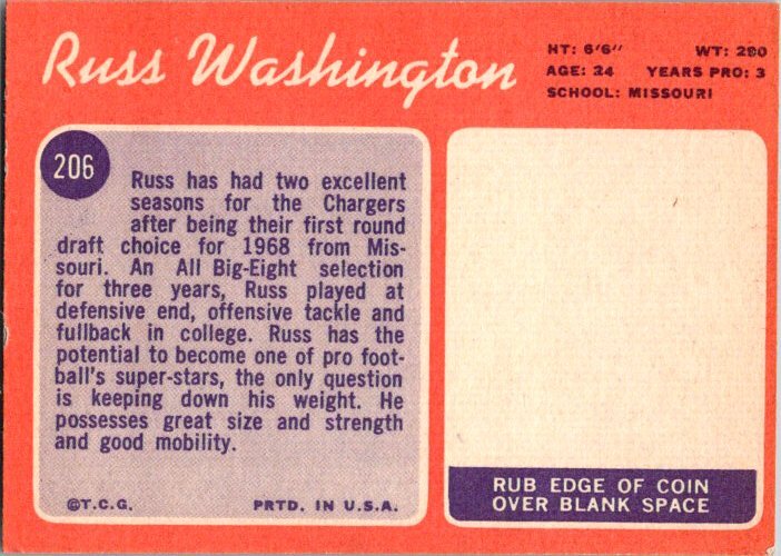 1970 Topps #206 Russ Washington | eBay
