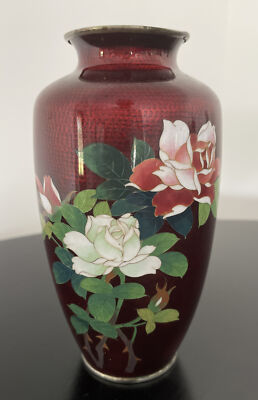 Antique Japanese Silver Bound Cloisonne Akasuke Pigeon Blood Vase 7.5 ...