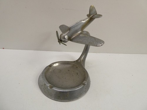 VINTAGE CHROME METAL ART DECO PROPELLOR PLANE WW2 ASHTRAY STATUE | eBay