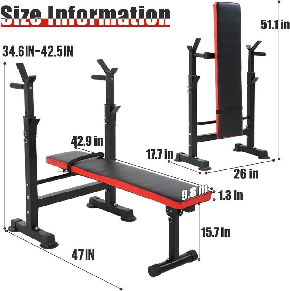 Adjustable Weight Bench with Barbell Rack, Bench Press Folding Workout ...