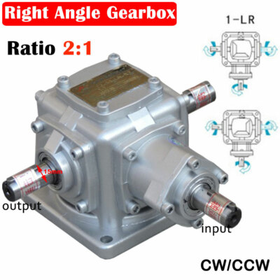 Right Angle Gearbox Spiral Bevel 2:1 Gear Reducer w/ 3Keyed Shaft 15mm ...