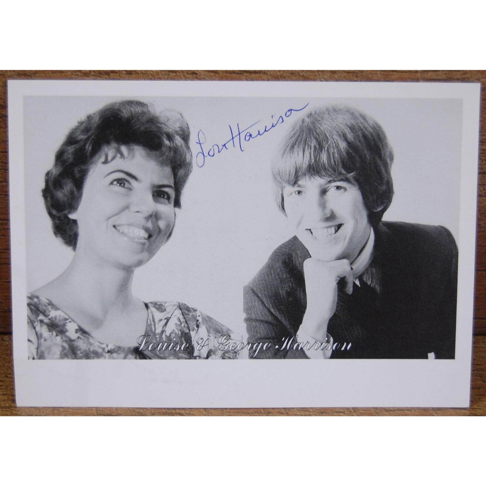 Louise Harrison Autograph Black & White Photograph w/ George of the ...