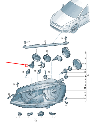 VOLKSWAGEN GOLF 5G MK7 Front Headlight Bulb Grab Handle 5G0941319B NEW ...
