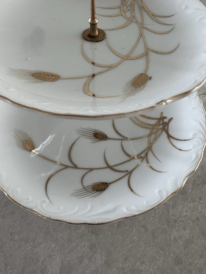 Vintage Lipper & 2-tier Display Plate Stand Gold and Golden Wheat ...