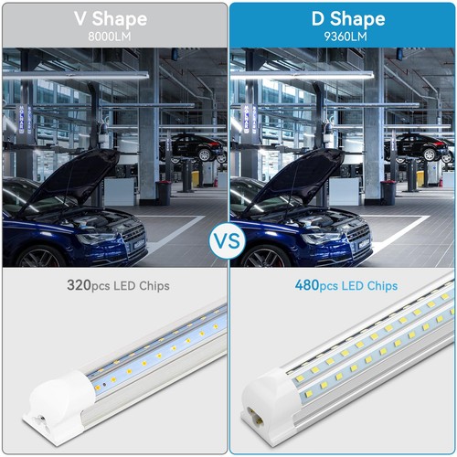 6FT LED Shop Light, D-Shape 72W 9360LM 6000K Cool White, Linkable T8 ...