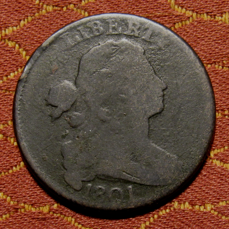 1801 DRAPED BUST LARGE CENT, S-224, G/VG ~ ORIGINAL, FULL DATE ...