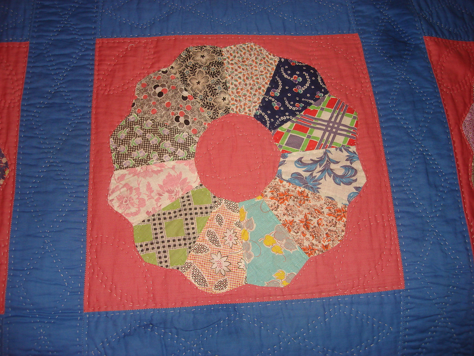 Antique Quilt DRESDEN PLATE Pink & Blue, Multi-Color Plates,Hand ...