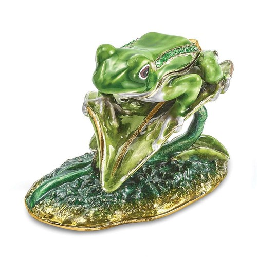 Jere Luxury Giftware, Bejeweled LILLY Frog on Lily Pad Trinket Box with ...