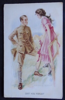signed Artist Archie Gunn PM 1918 Soldier & Lady "lest you forget" 2688 ...