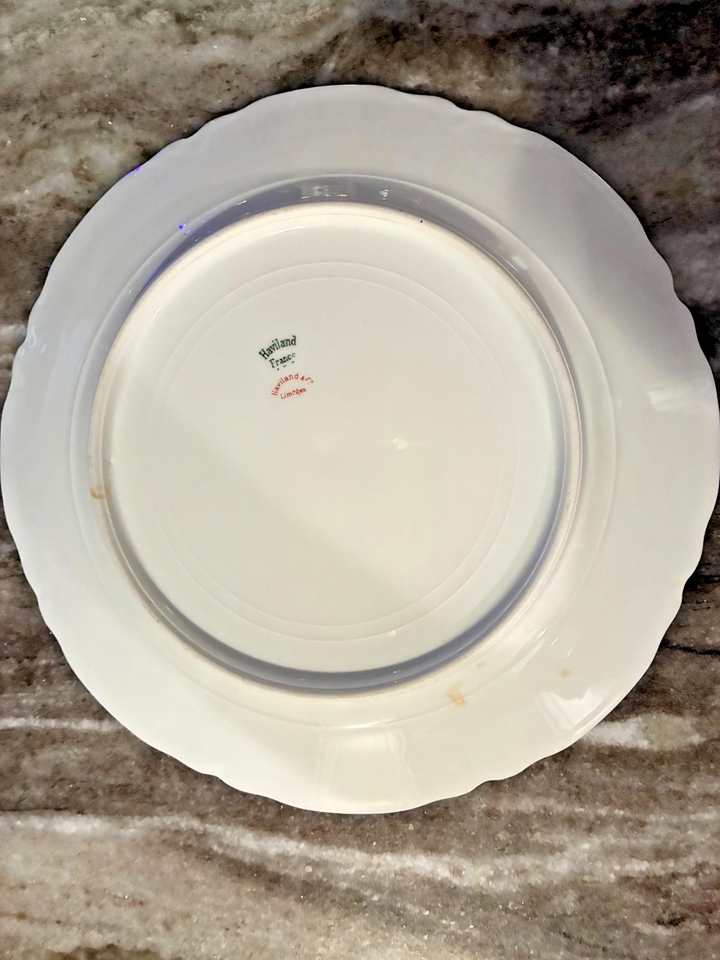 4 Schleiger pattern 9 1/2 ' plates, pink flowers, green leaves, blue ...