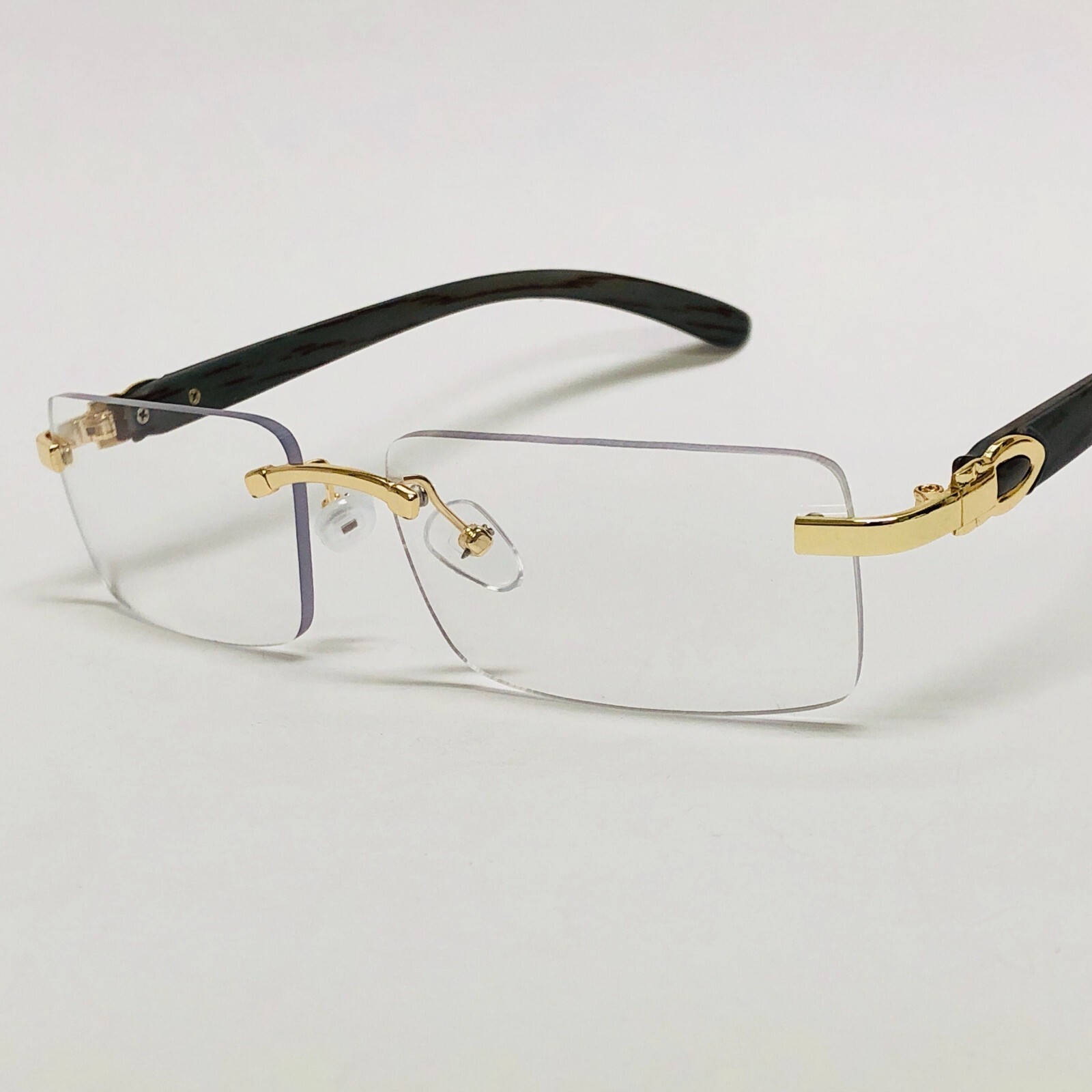 Black Tint Mens Rectangle Luxury Hip Hop Fashion Gold Frame Rimless ...
