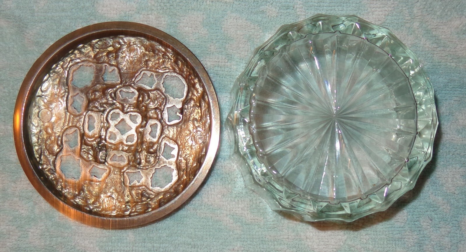 Vintage Silver Color Ornate Filigree Lid Glass Powder Vanity Dresser ...