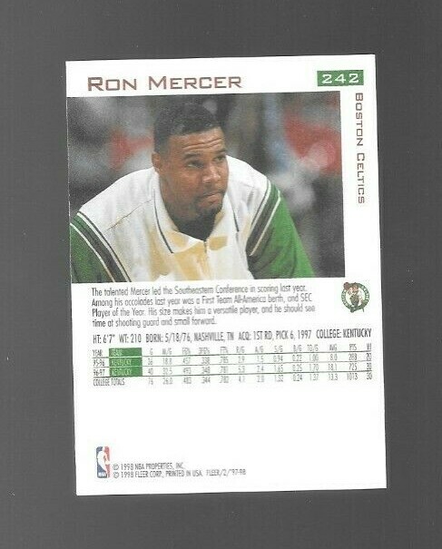 1997-98 Fleer Ron Mercer Rookie Card #242 Boston Celtics NM/MT | eBay