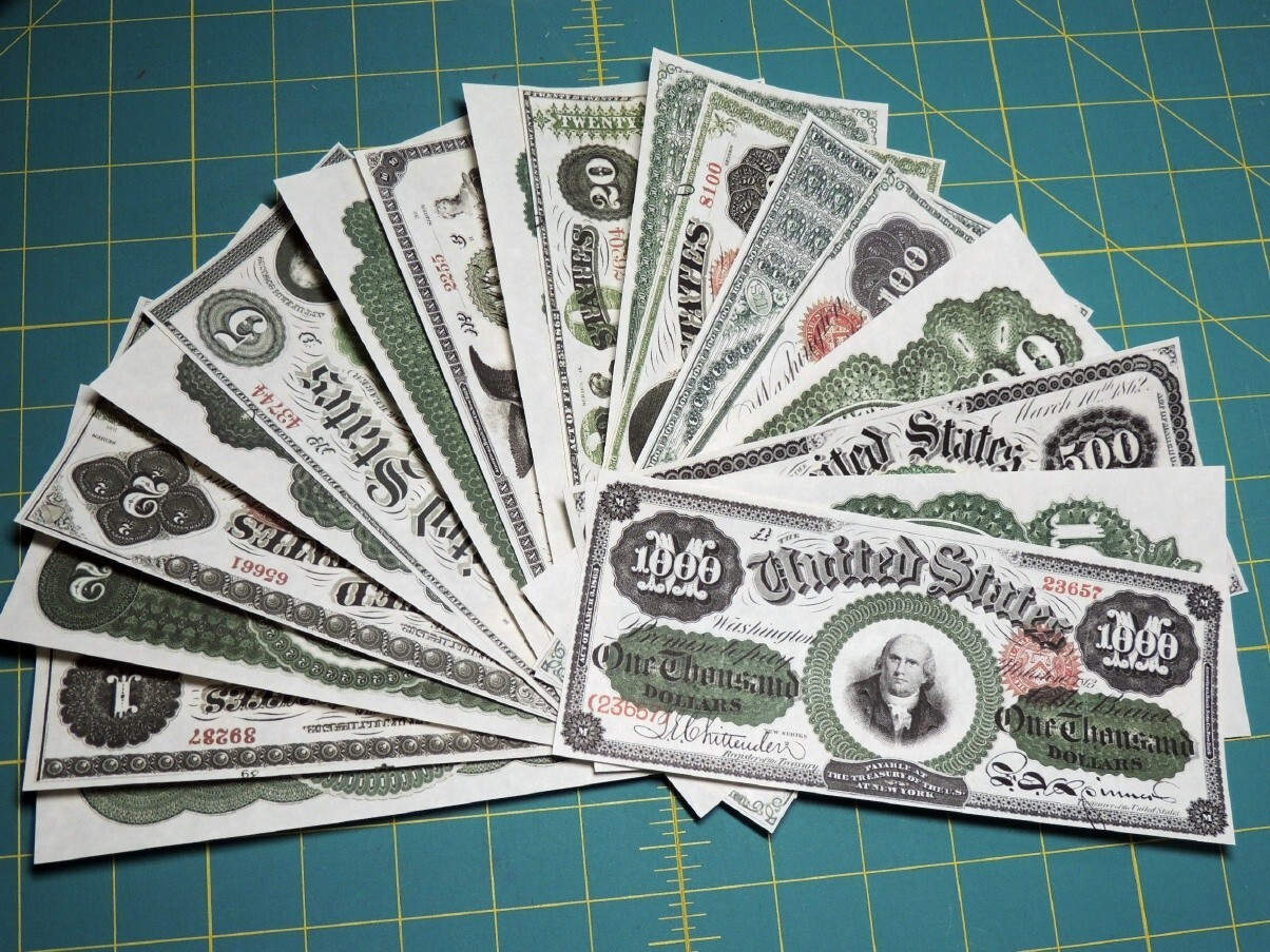 1862 & 1863 Legal Tender Complete Set Reproduction US Currency Paper ...