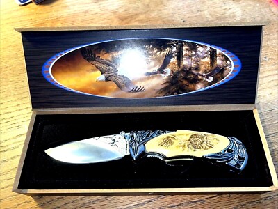 Stauer Stainles Steel Folding Knife W/DECORATIVE WOODEN BOX -Bone ...