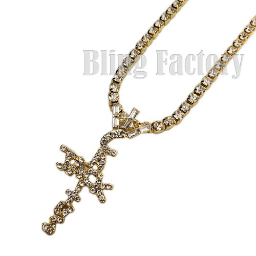 Travis Scott Cactus Jack Cross Pendant & 18" Rhinestone Chain Necklace ...