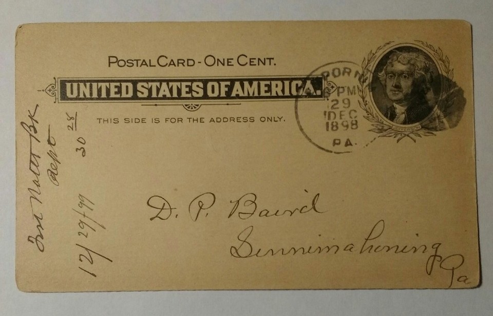 Emporium, PA 1898 First National Bank Postal Card Antique Vintage | eBay