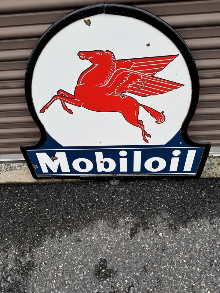 Antique Vintage Rare Porcelain Double Sided Mobil Oil Sign 1930-1940’s ...