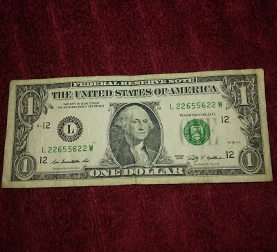 2009 One Dollar banknote With Fancy Serial Number (L 22655622 W ...
