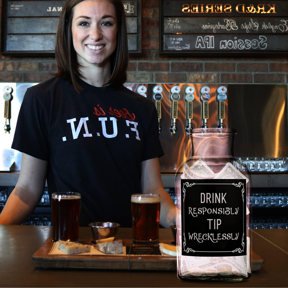 New Glass Tips Jar Tip Box Bartender Bars Money Container Bucket For ...