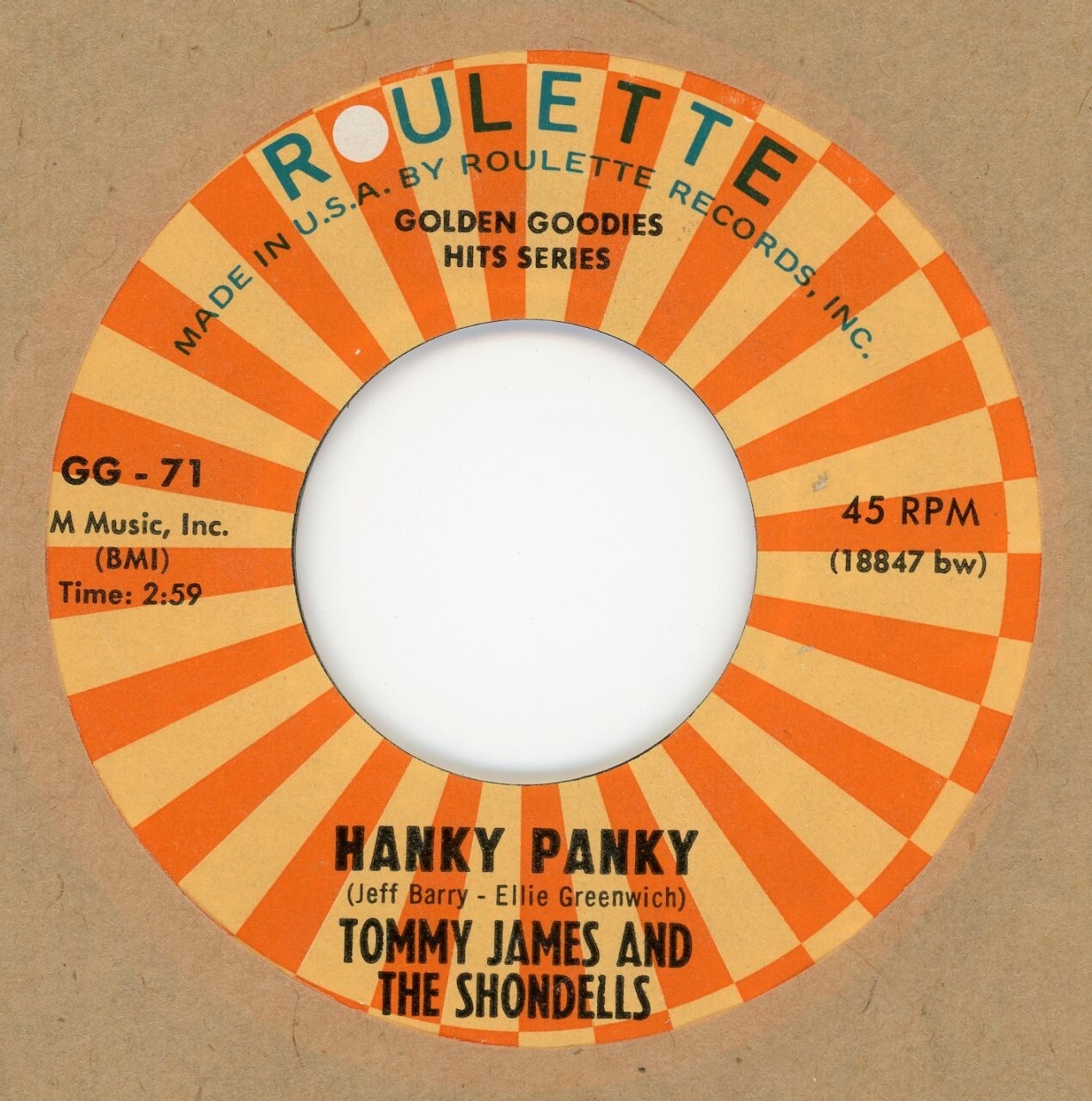 TOMMY JAMES Hanky Panky / I Think We're Alone Now 1983 ROULETTE Re ...