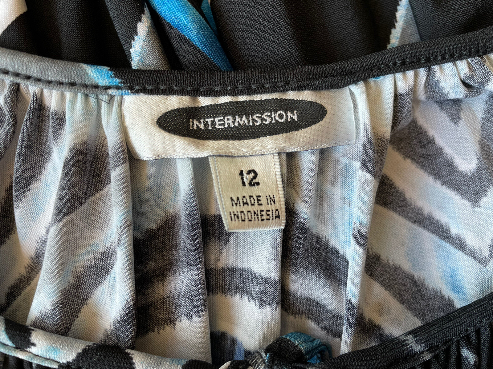 Intermission Women's Dress Black Blue Fit & Flare Short Sleeve Tie size ...