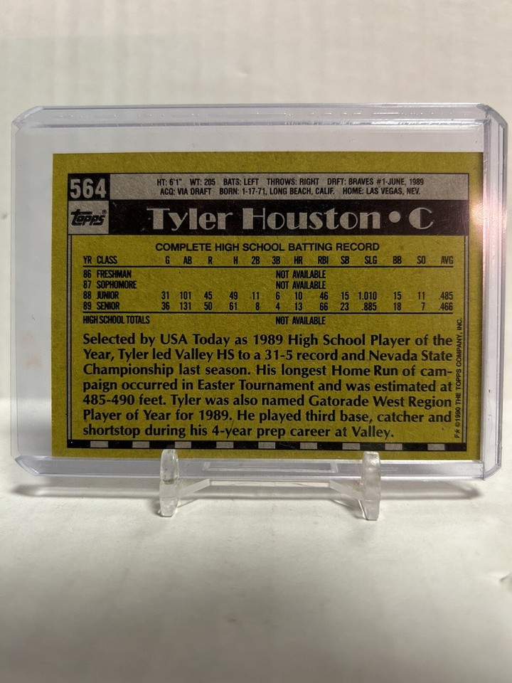 1990 Topps Baseball Card Tyler Houston Rookie Atlanta Braves #564 FRESH ...