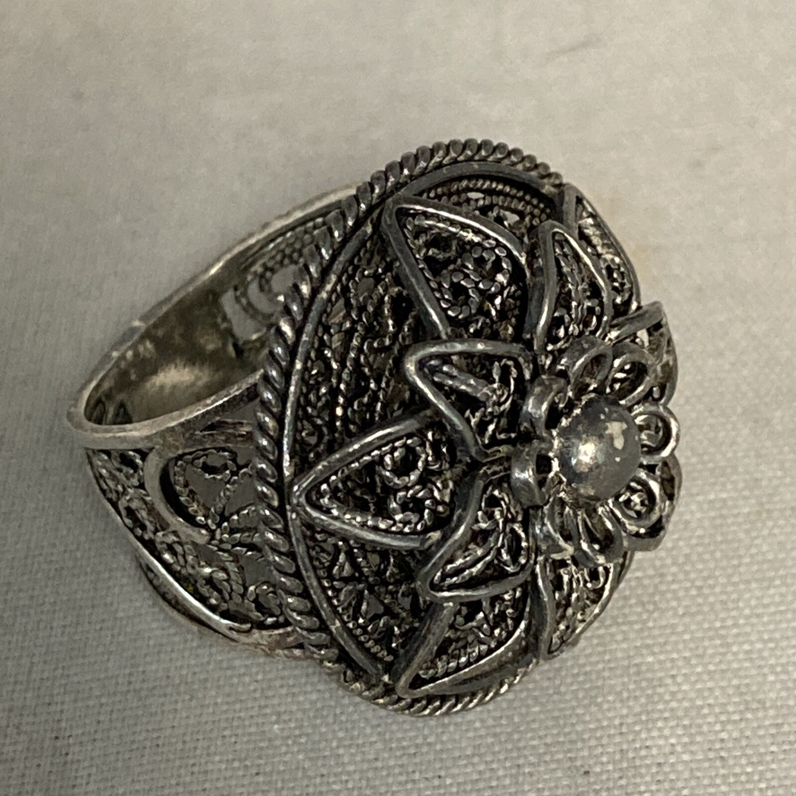 925 DGS Turkey Sterling Silver Filigree Floral Ring 9.8g Size 7 *FREE ...