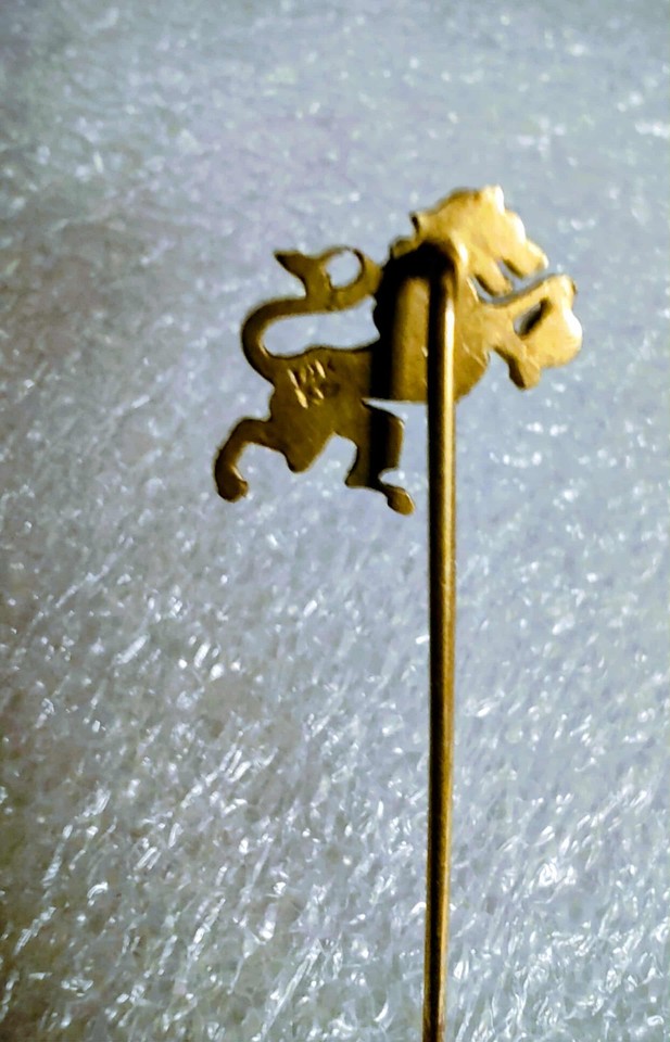 VINTAGE BEAUTIFUL LION PASSANT 14k SOLID YELLOW GOLD SEED PEARL STICK ...
